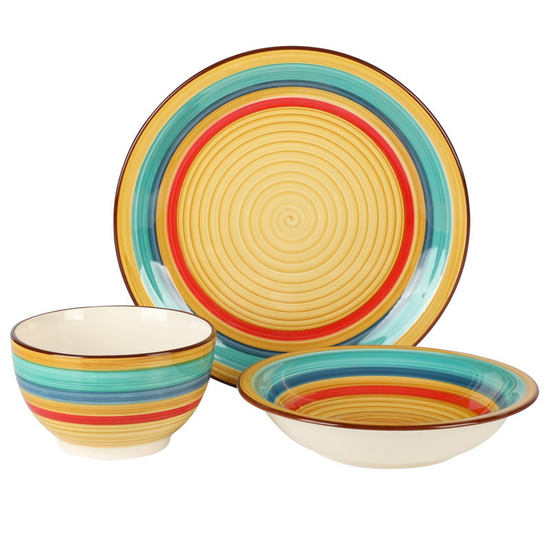 Gibson Home Rainbow 12 Piece Hand-Painted Stoneware Dinnerware Set ...