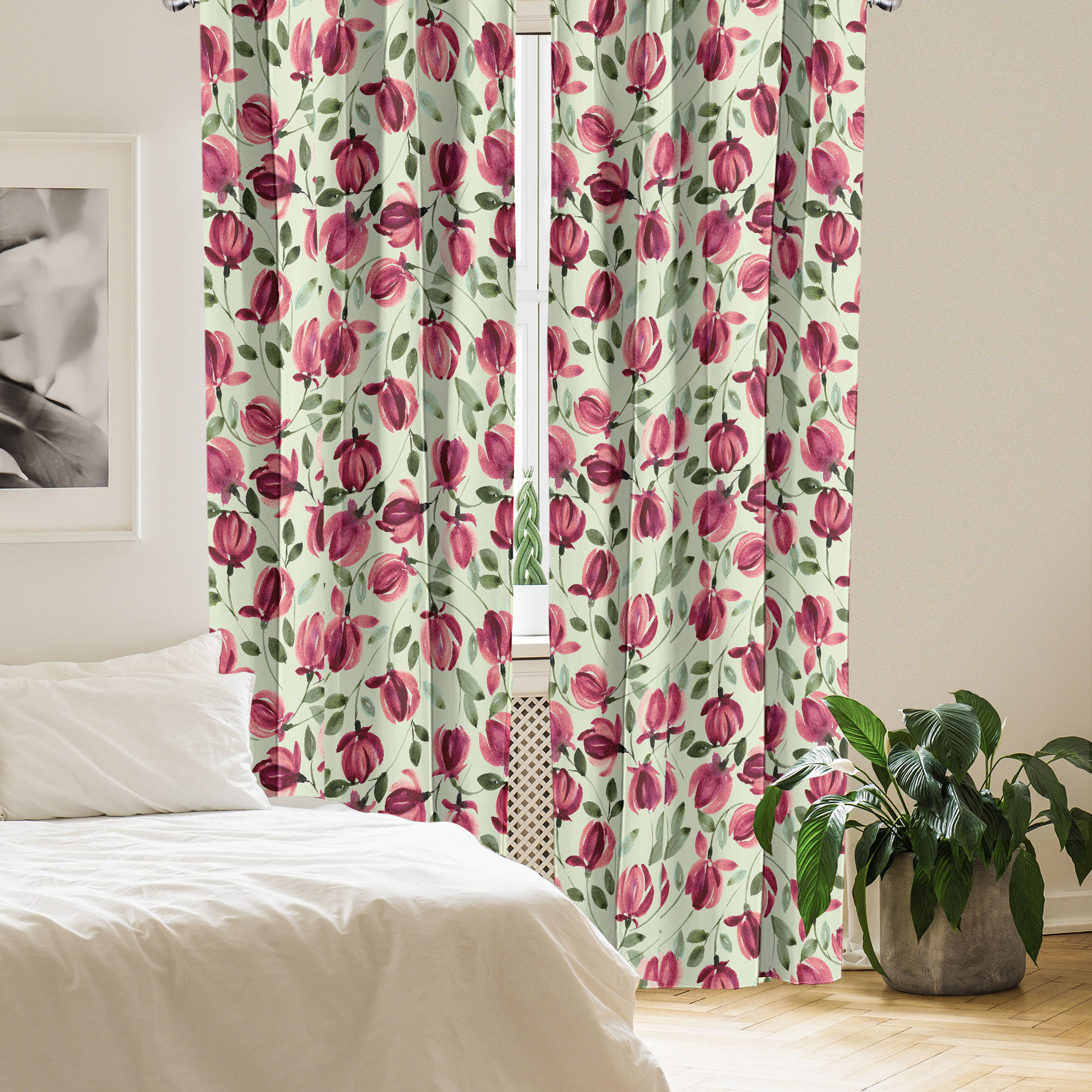 East Urban Home Haxhire Floral Curtains Spring Nature Blossoming Art ...