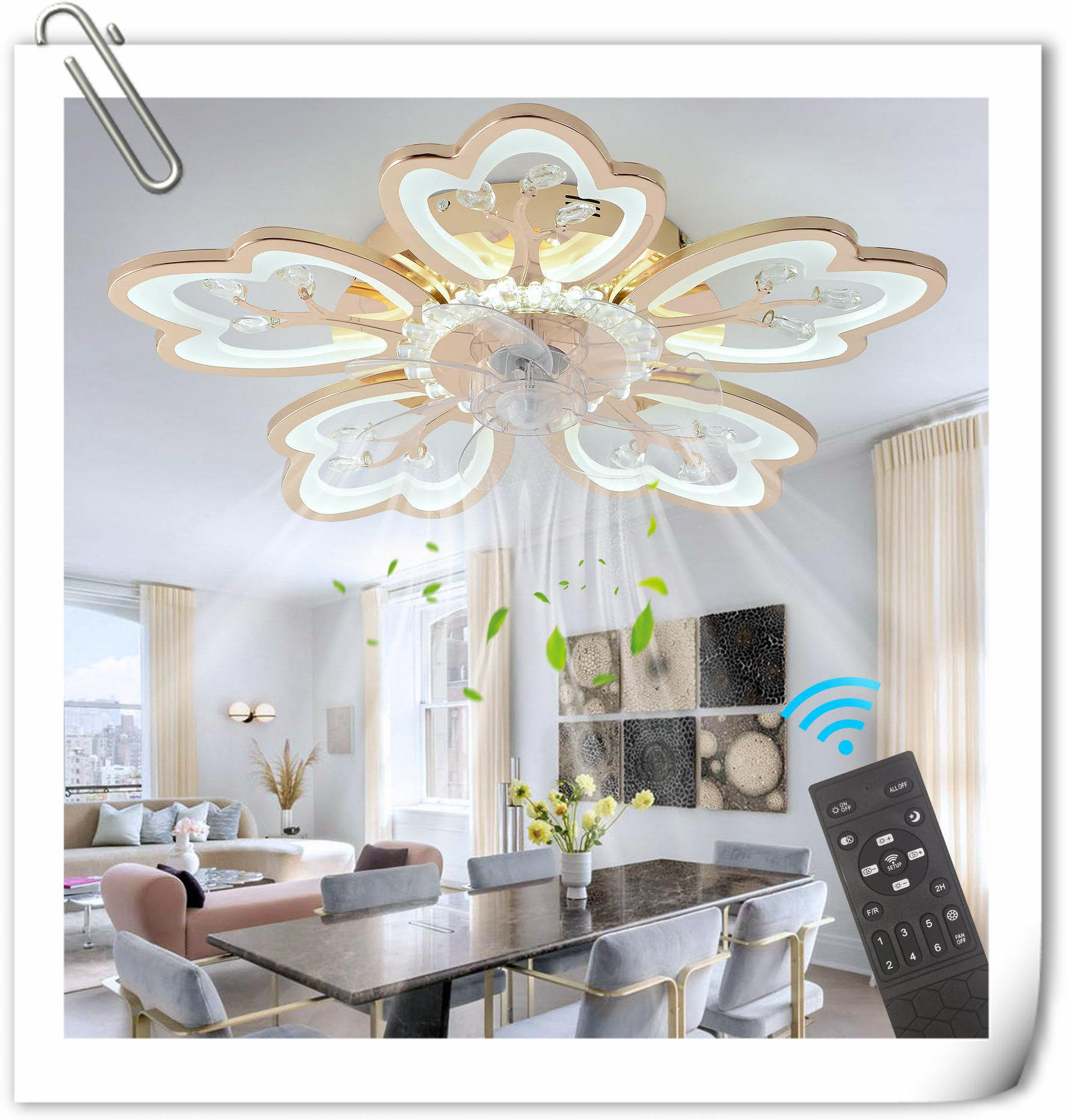 Ivy Bronx Modern Luxury Flower Ceiling Fan With Lights Remote Control ...