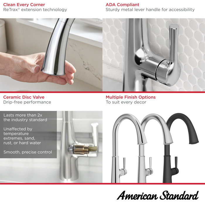 American Standard Pull Down Touch Single Handle Kitchen Faucet with ...