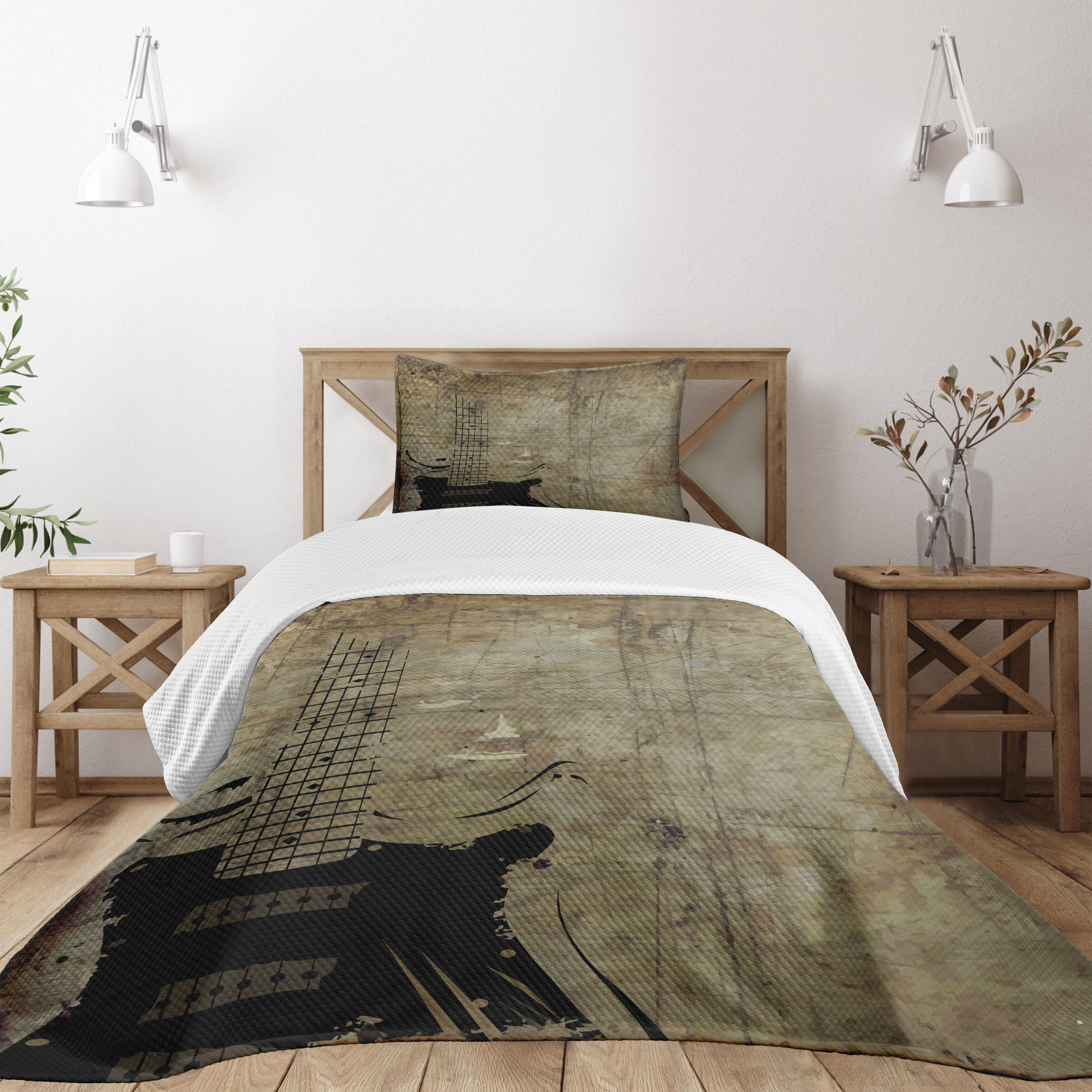 Ambesonne Ambensonne Guitar Bedspread Faded Instrument Design Pale ...
