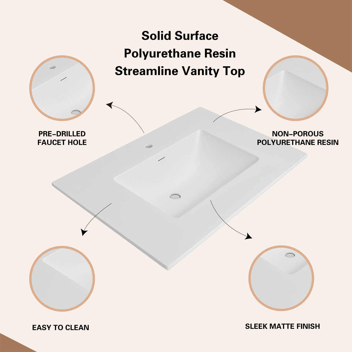 Vanity Atelier 37"Wx22"D Solid Surface Resin Vanity Top with Sink ...