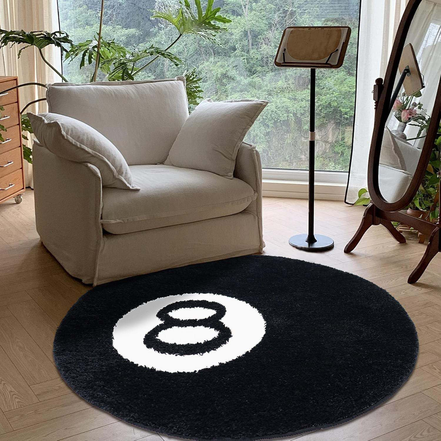 Ebern Designs 8 Ball Rug, 40 Inch Big Round Rug For Home Decor ...