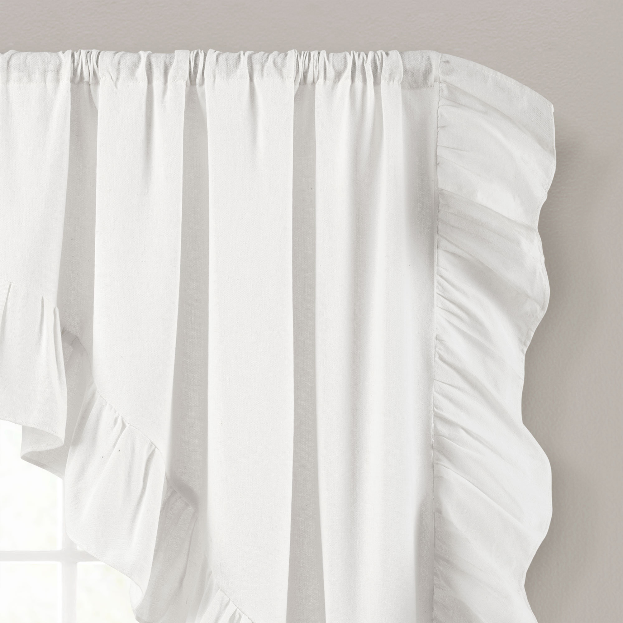 Lush Decor Linen Ruffle Kitchen Swags White Pair 68X38 (Each 34X38 ...