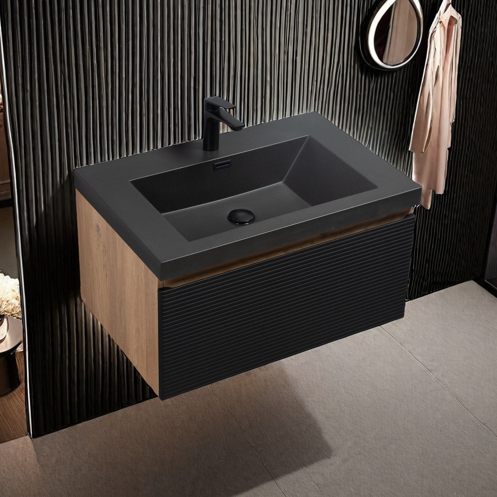 Livaca 30" Wall-Mounted Bathroom Vanity With Matte Black Resin Sink ...