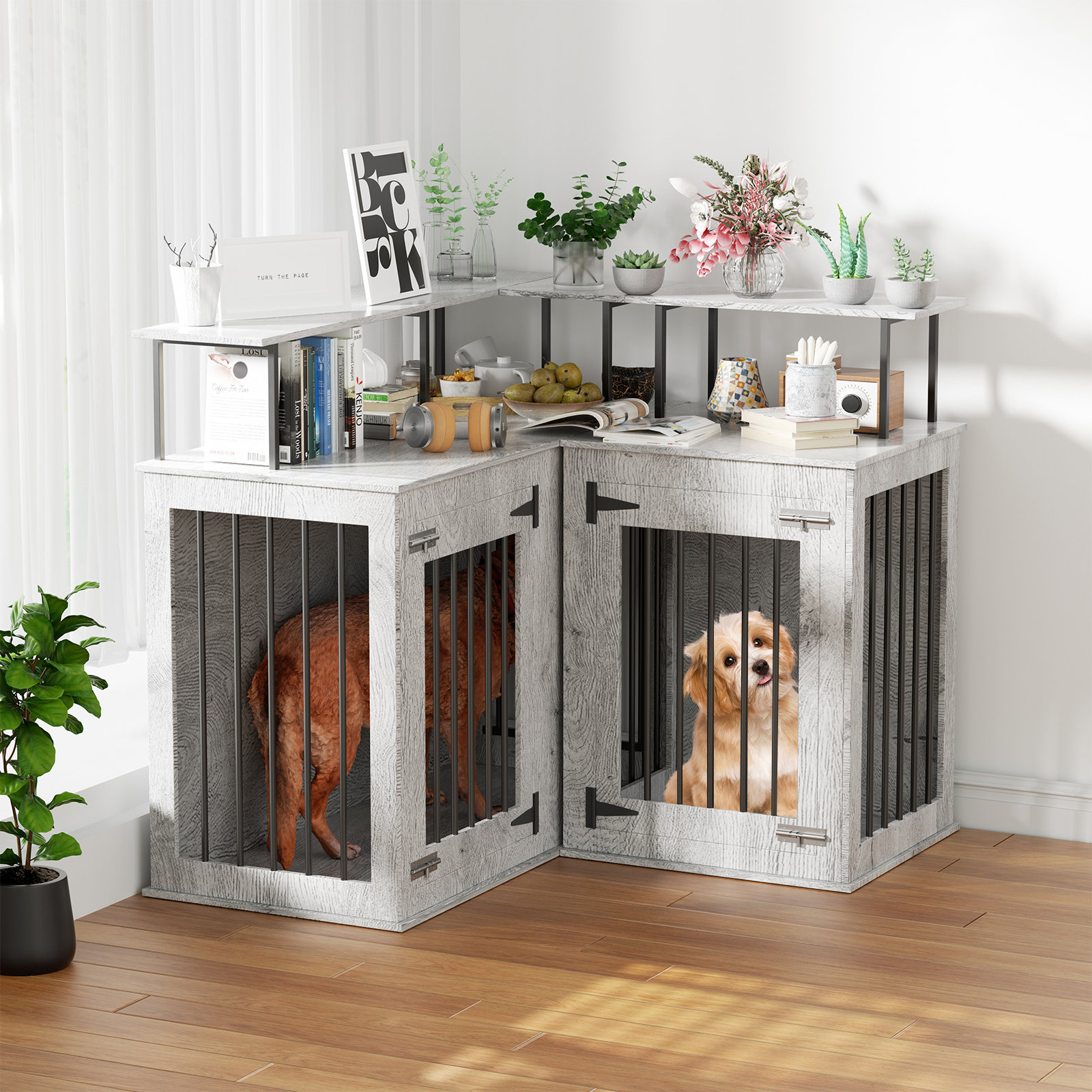 Tucker Murphy Pet™ Double Dog Crate Furniture, Large Corner Dog Crate ...