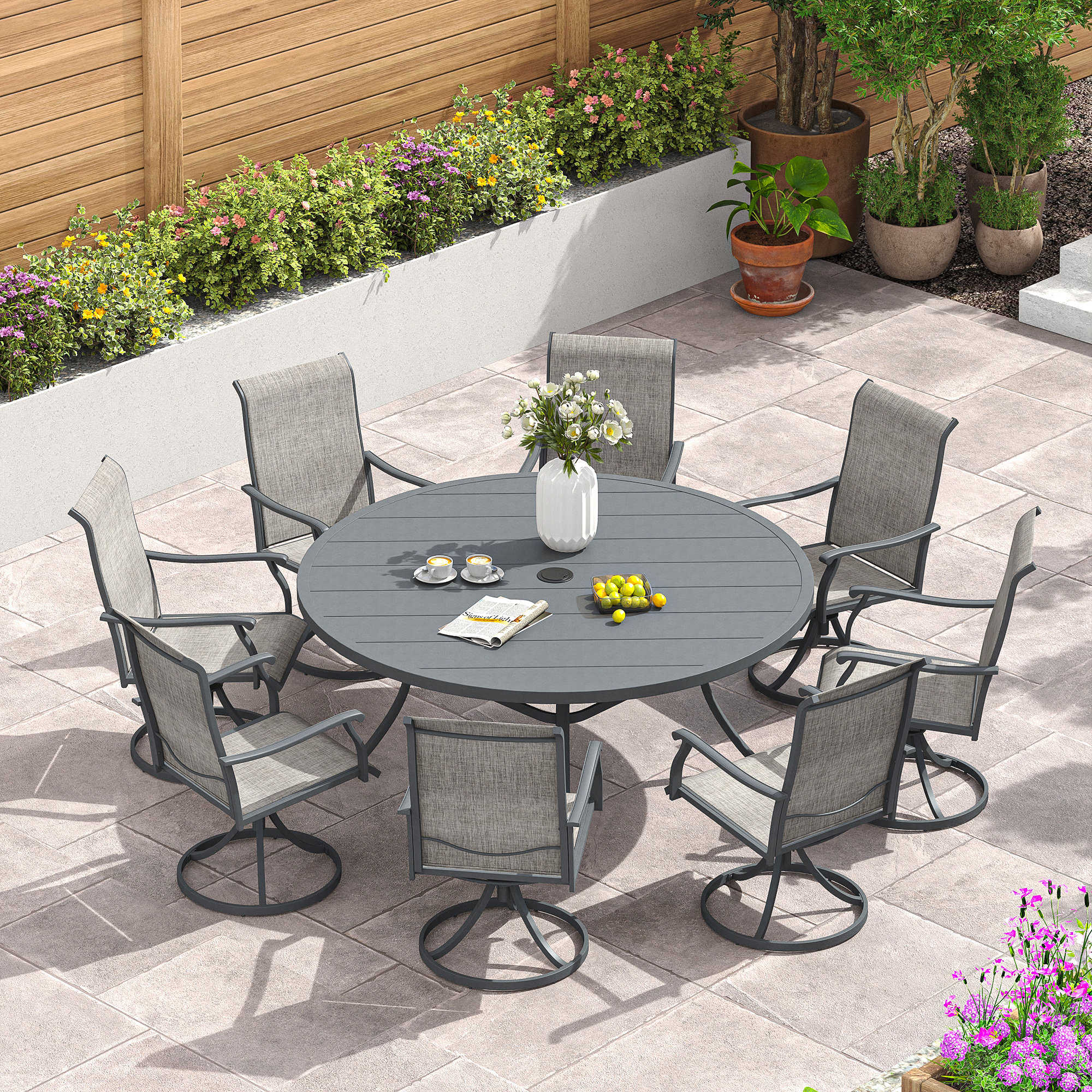 Wildon Home® Nectarie Round 8 - Person 54'' L Outdoor Patio Dining Set ...