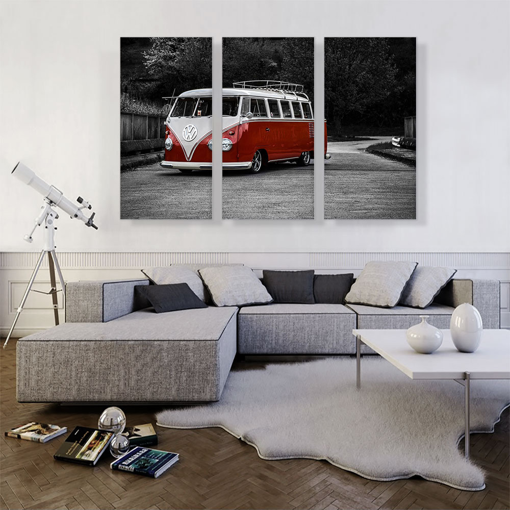 ARTCANVAS Red And White Volkswagen Vintage Van Bus Canvas Art Print ...