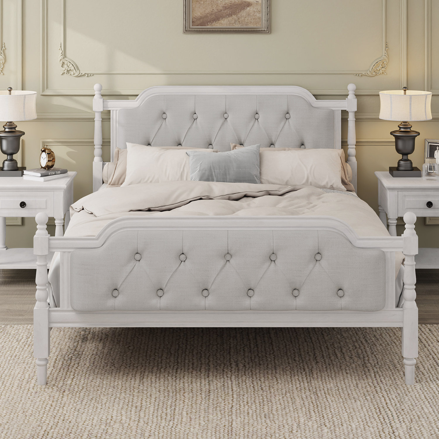 Canora Grey Wood Bed Frame with Upholstered Tufted Headboard,No Box ...