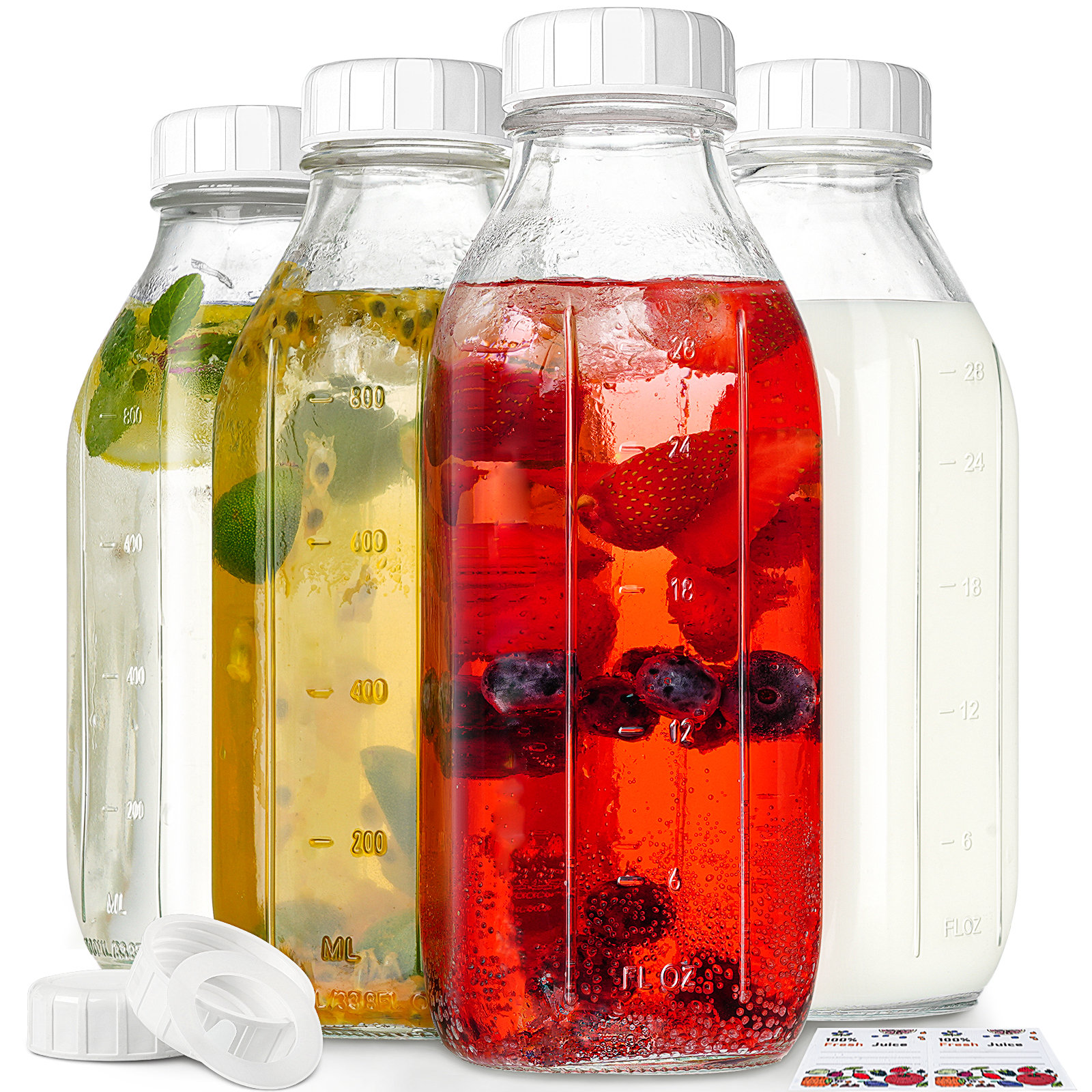 syntic Ensemble de 4 contenants pour bouteilles de lait en verre 32 oz avec bec verseur ...