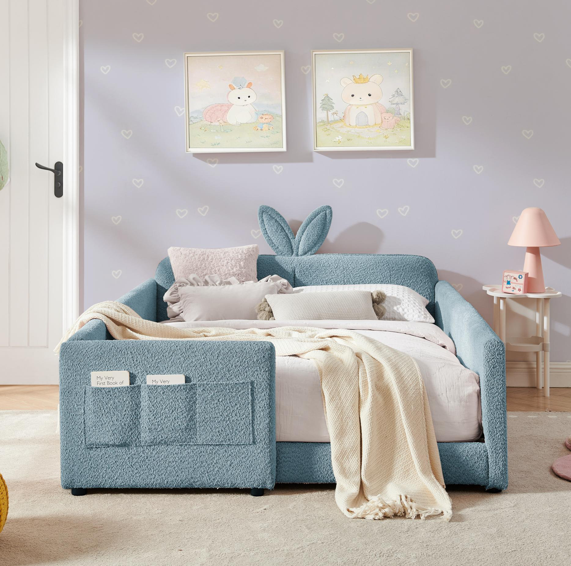 Latitude Run® Full Size Upholstered Platform Bed With Cute Rabbit Ear ...