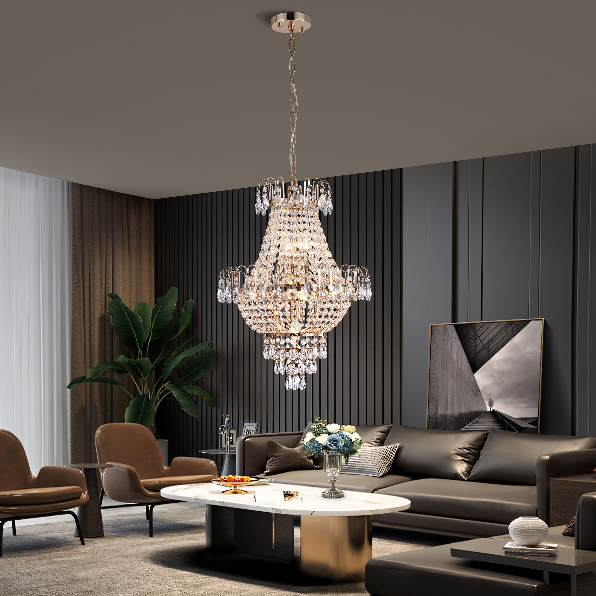 Mercer41 Large K9 Crystal Chandelier - Modern Luxury Adjustable Ceiling ...