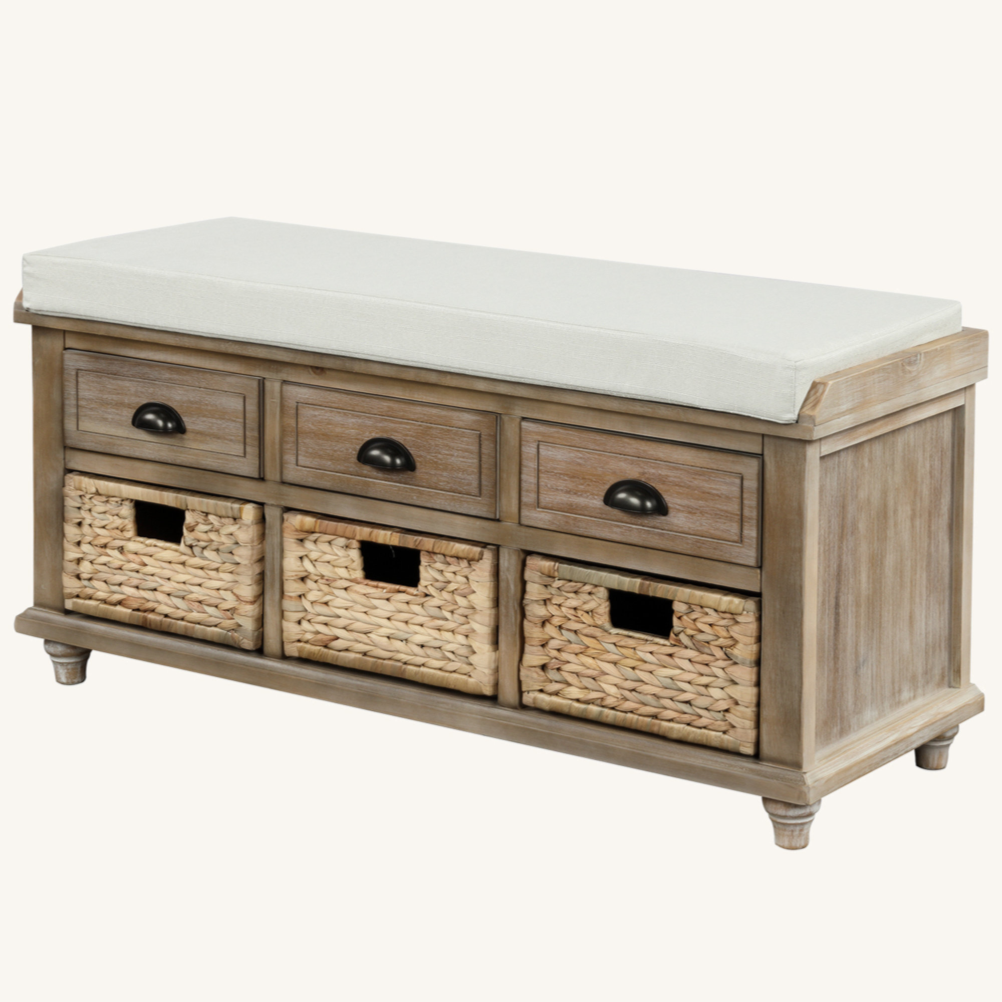 Rosecliff Heights Rustic Storage Bench With 3 Drawers And 3 Rattan ...