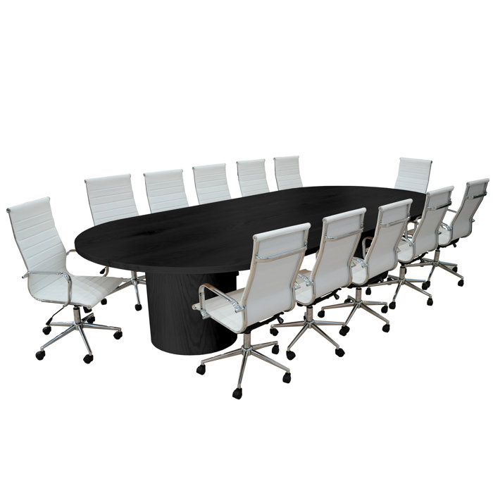 Wrought Studio Ghedeon 144'' Solid Wood Oval Conference Table with 12 ...