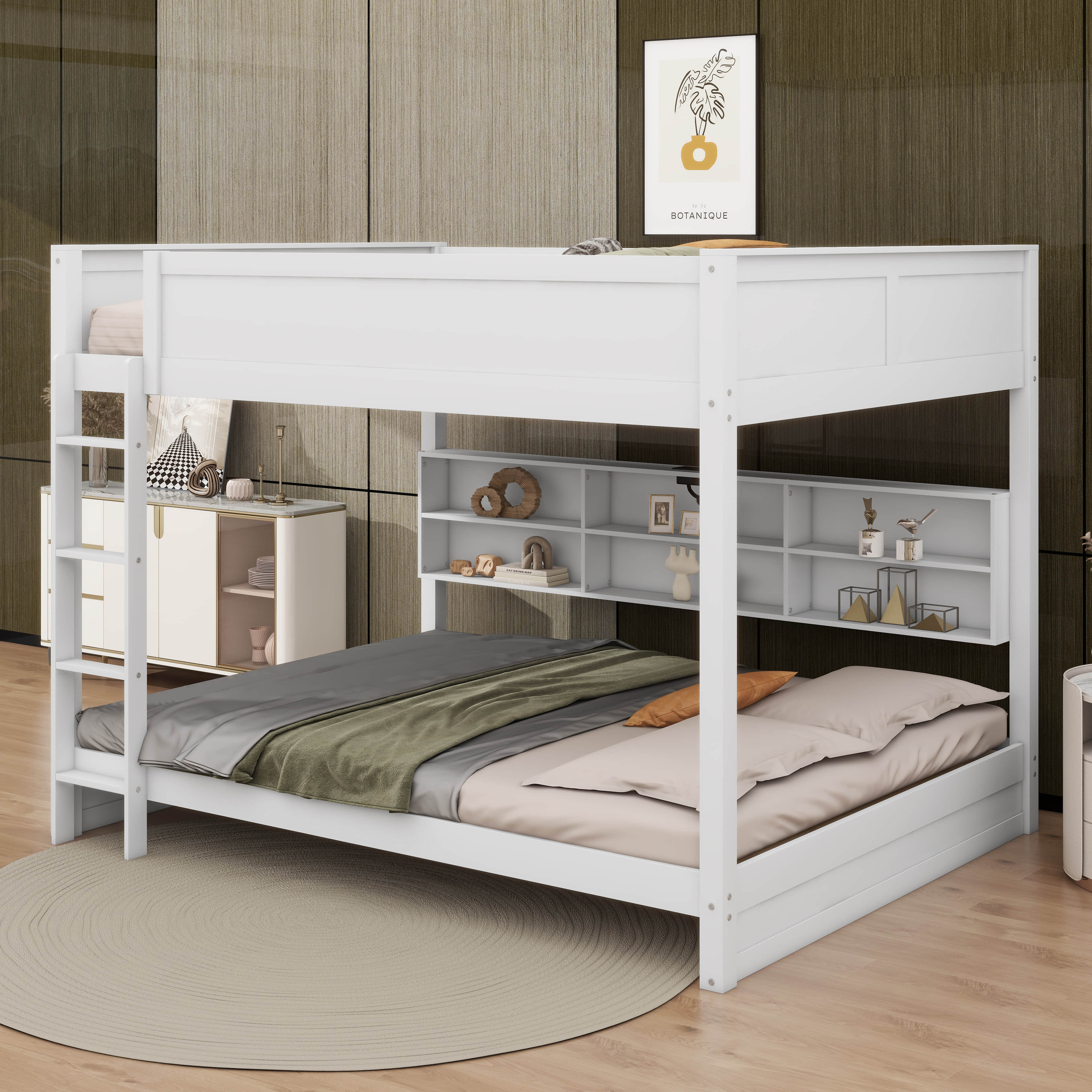 Harriet Bee A Queen-Over-Queen Bunk Bed With Built-In Storage Cabinets ...