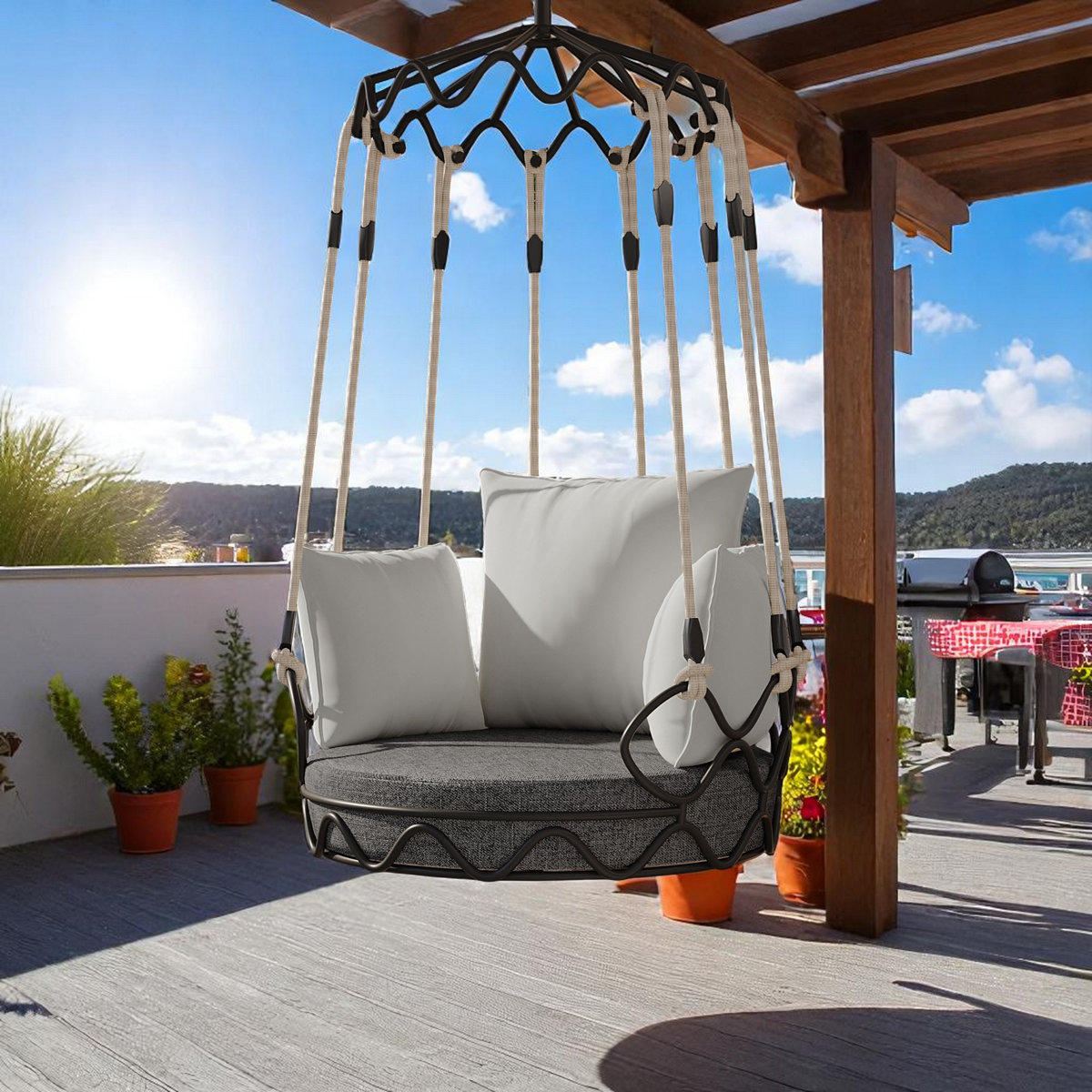 Latitude Run® Outdoor Single Porch Swing Chair Hanging Basket, Hanging ...