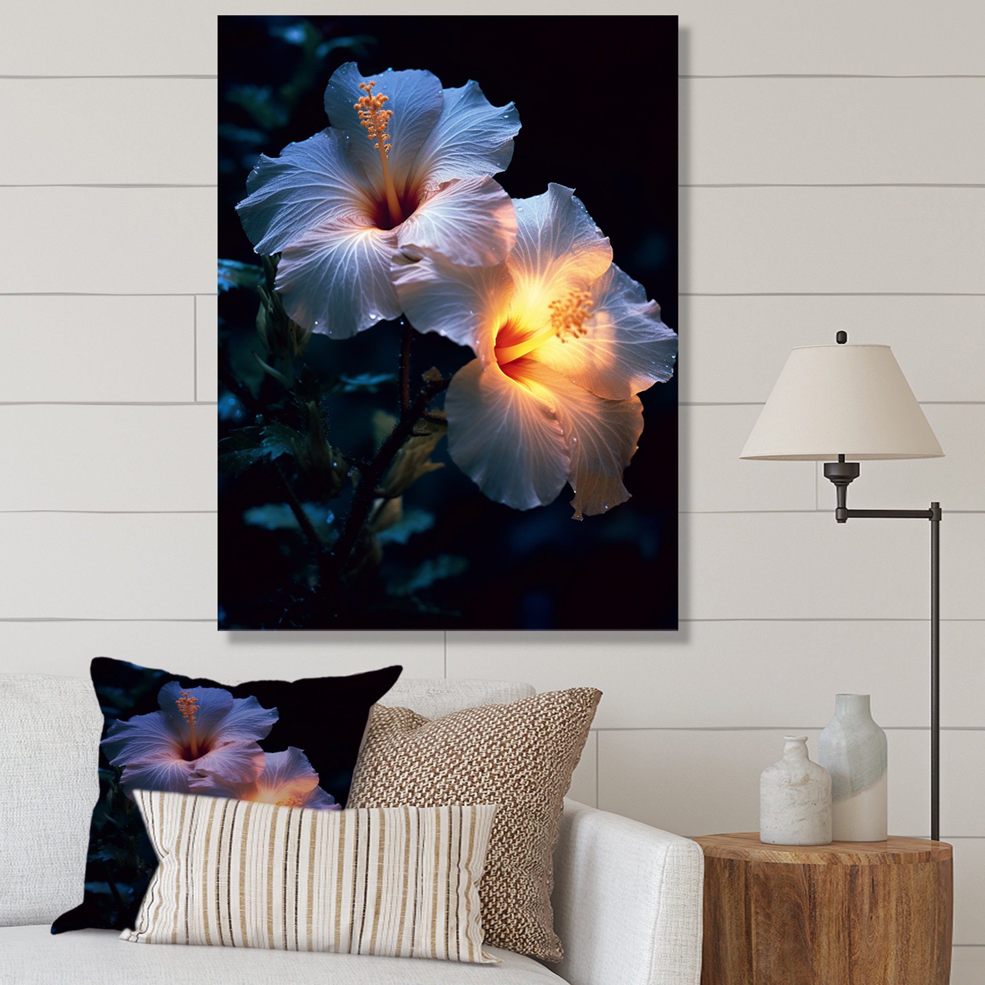 Bay Isle Home™ Moonlight Hibiscus Magic Light Framed On Canvas Print ...
