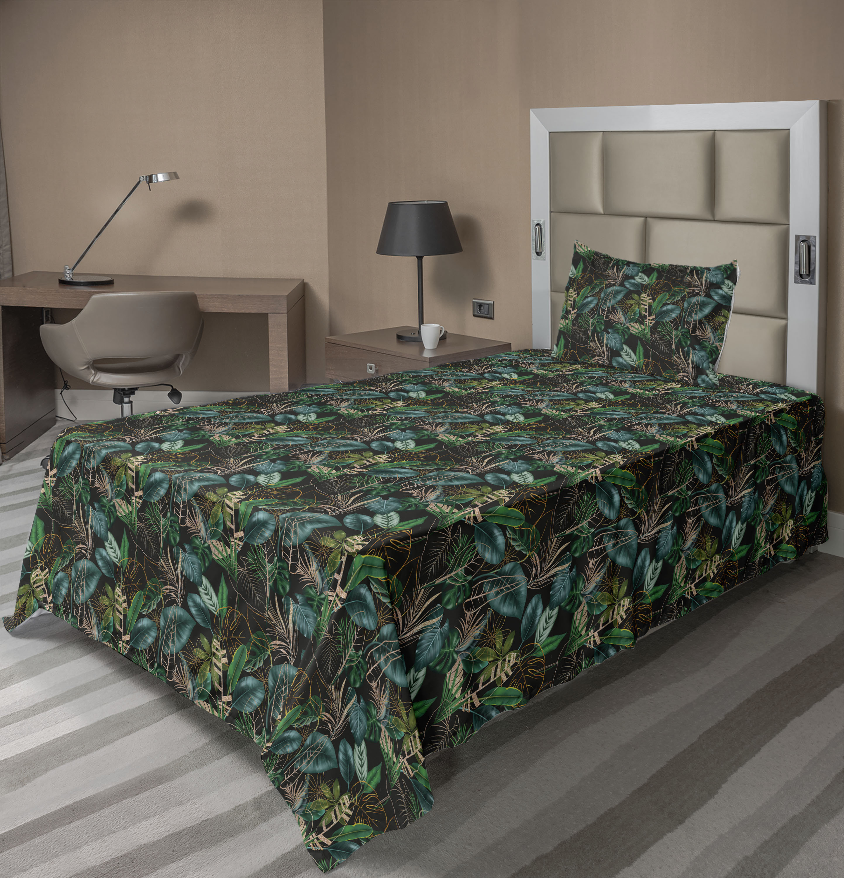 Ambesonne Botanical Sheet Set Wild Leaves Tropical Art Green Teal and ...
