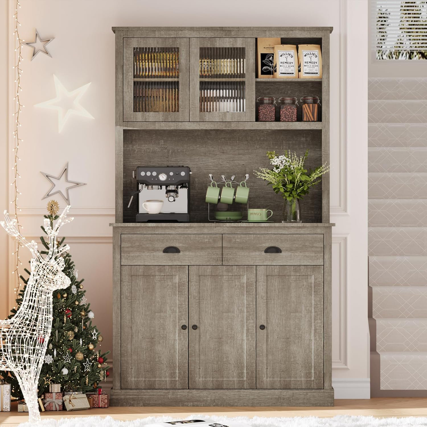 Ebern Designs 71" Tall Kitchen Pantry Storage Cabinet with Microwave ...