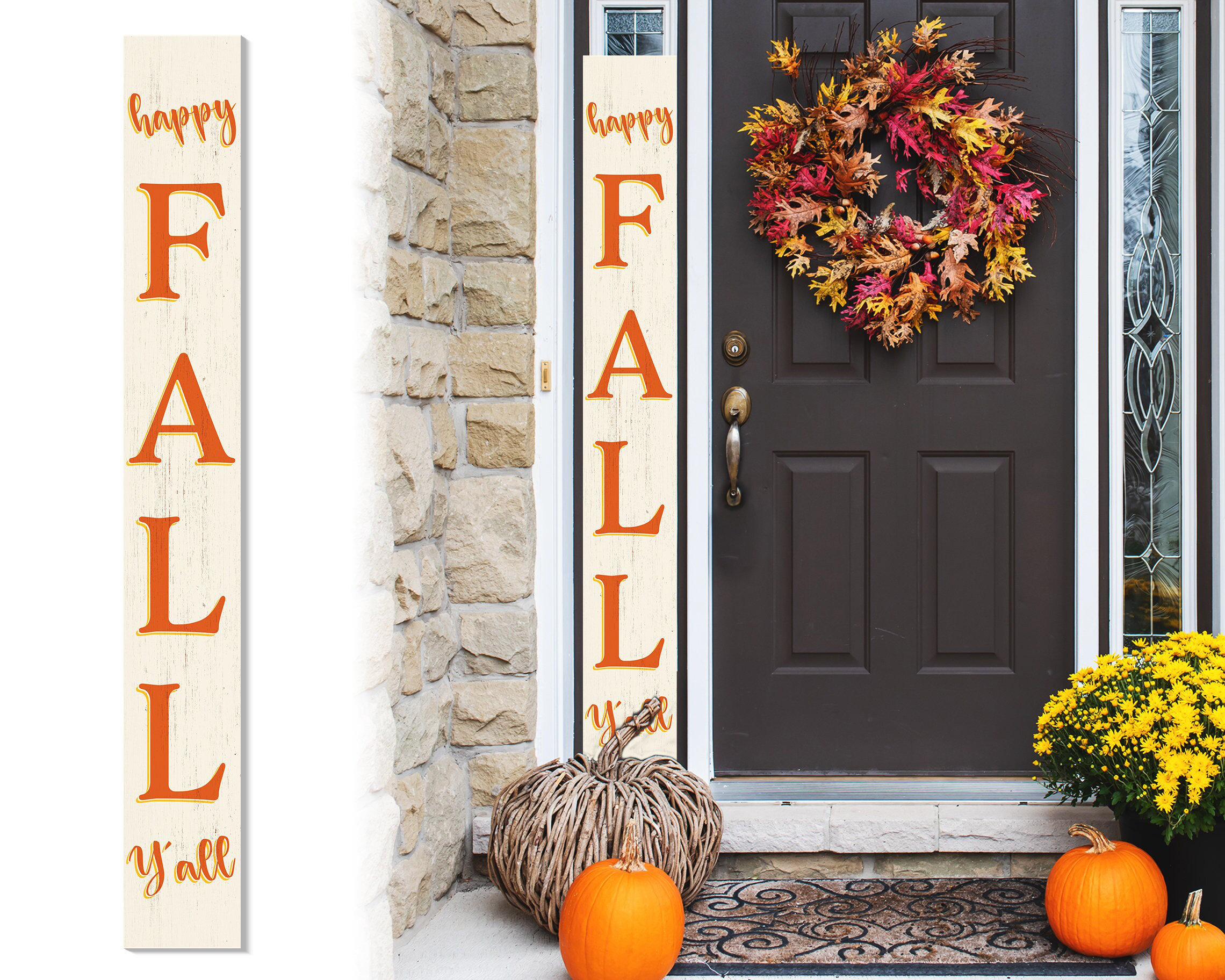 East Urban Home 72-Inch Happy Fall Y'all Wood Porch Sign, Fall Welcome ...