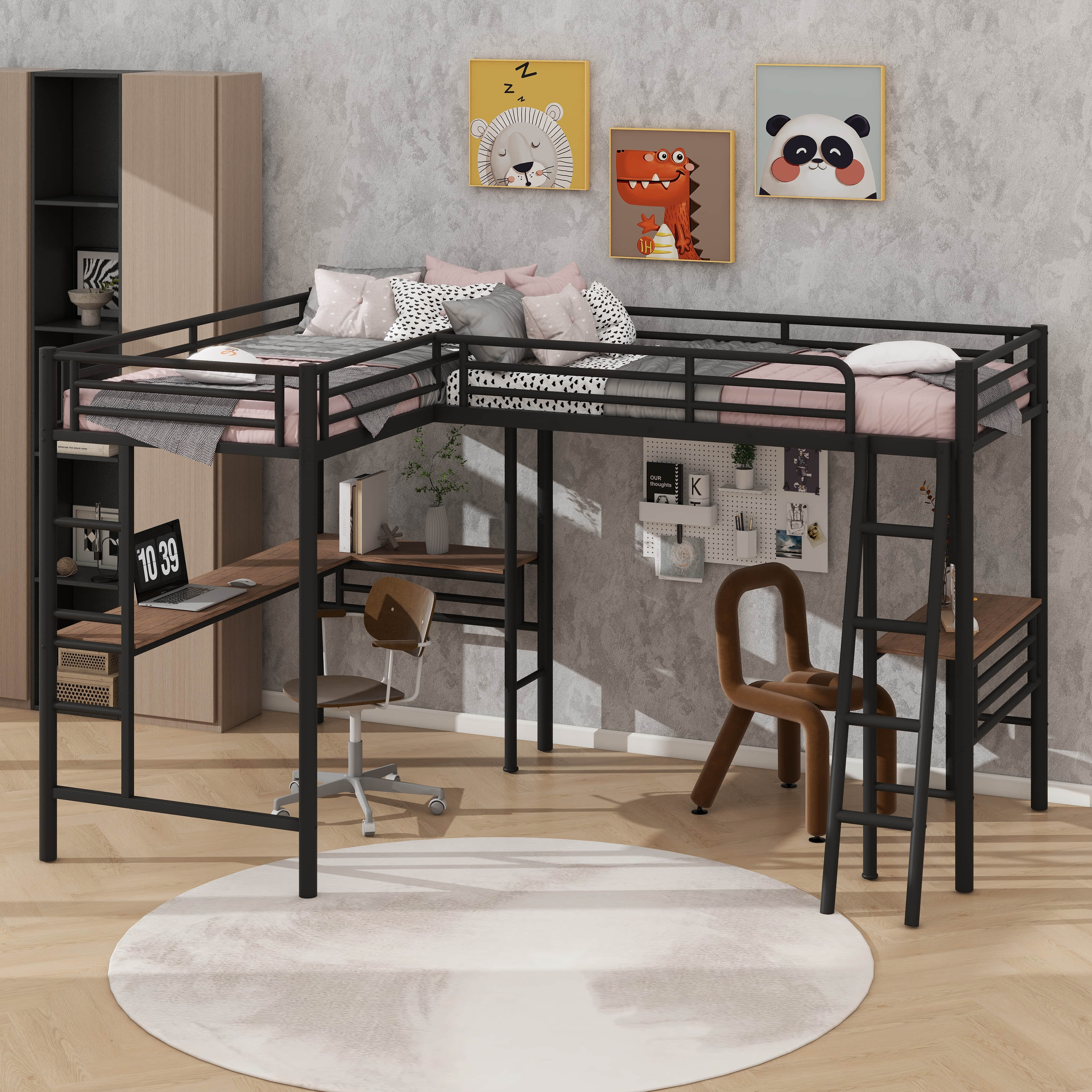 Mason & Marbles An L-Shaped Twin-Size Loft Bed With Two Ladders And A ...
