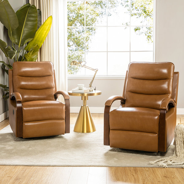 Wade Logan® Azilda 29" Wide Genuine Leather Manual Swivel Rocking ...