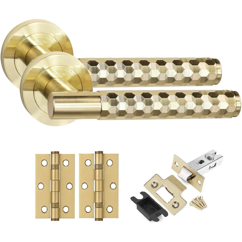 Golden Grace Knurled Hex Cut T-Bar Bathroom Door Handle Set Satin Brass ...