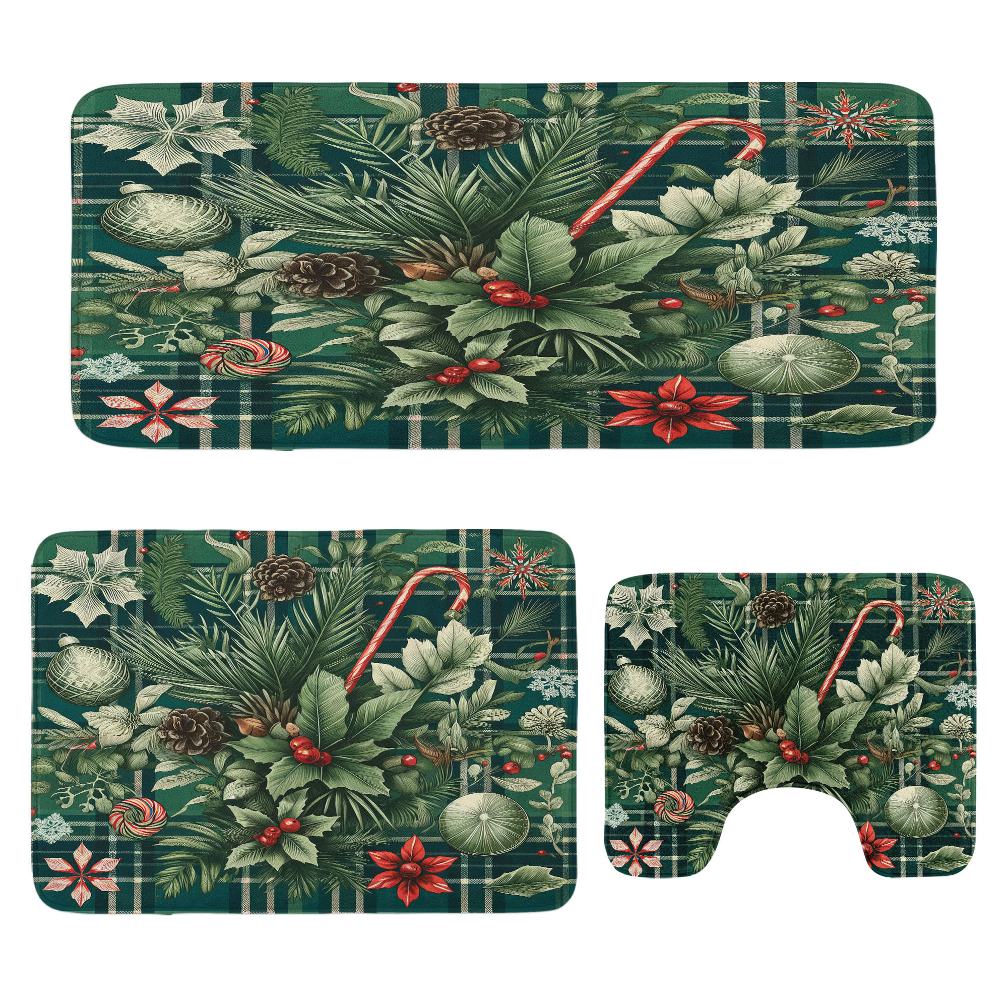 The Holiday Aisle® Christmas Bathroom Rug Set 3 Pieces U-Shape ...