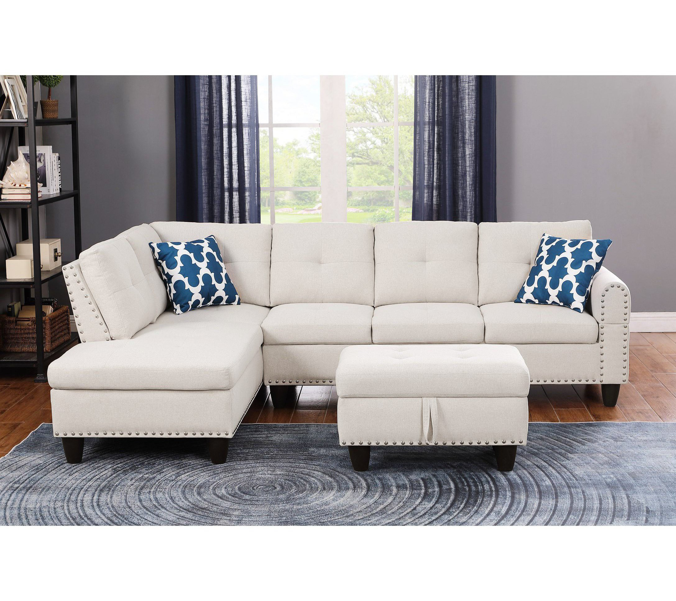 Hokku Designs Sofa Left Hand Facing Sofa With Ottoman, Comfy Couch ...