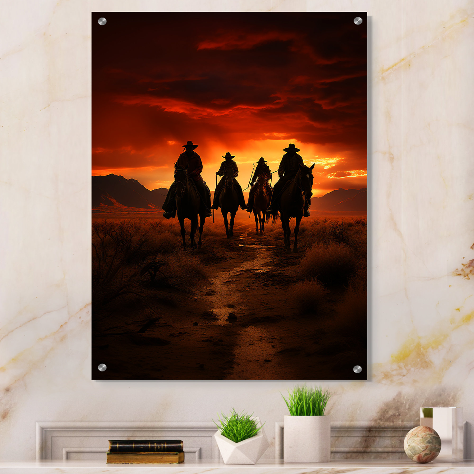 Design Art Western Sunset Riders - Western Acrylic Wall Art Glass | Wayfair