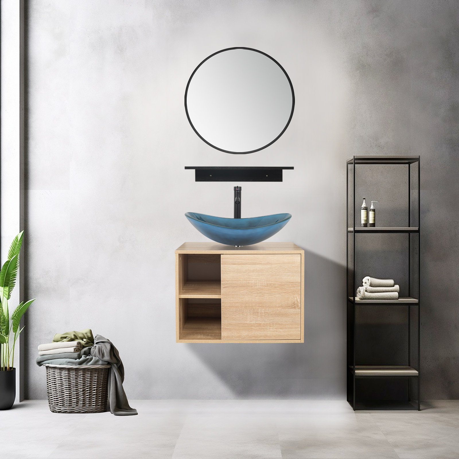 Wrought Studio™ Hemish Vessel Sink And Bathroom Vanity Set With Mirror ...