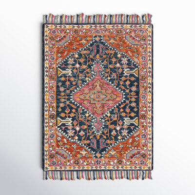 Joss & Main Carroll Oriental Hand Hooked Wool Navy/Orange/Gray Area Rug ...