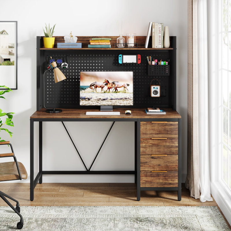 17 Stories 47.24'' W Rectangle Computer Desk with Hutch | Wayfair