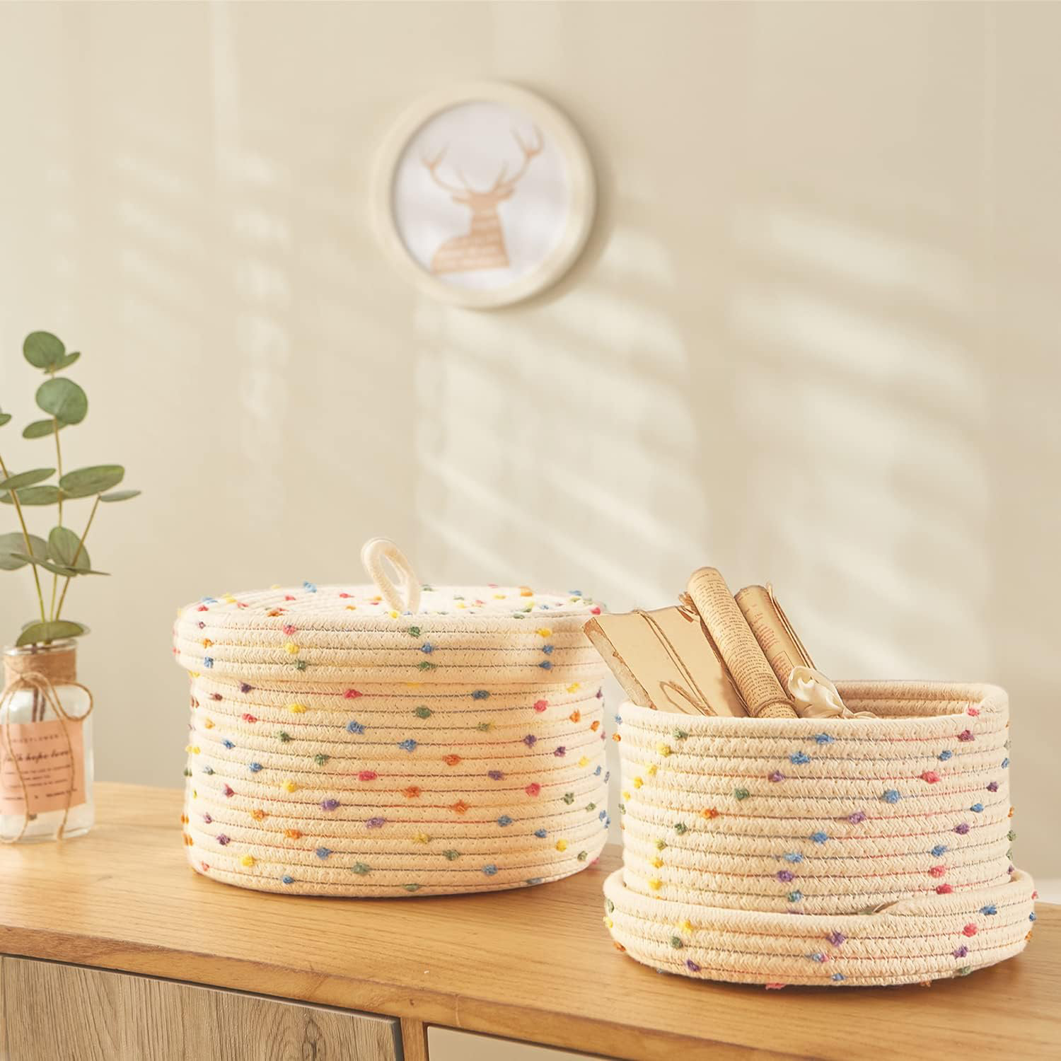 Dakota Fields Round Storage Baskets With Lids,Small Storage Baskets Set ...