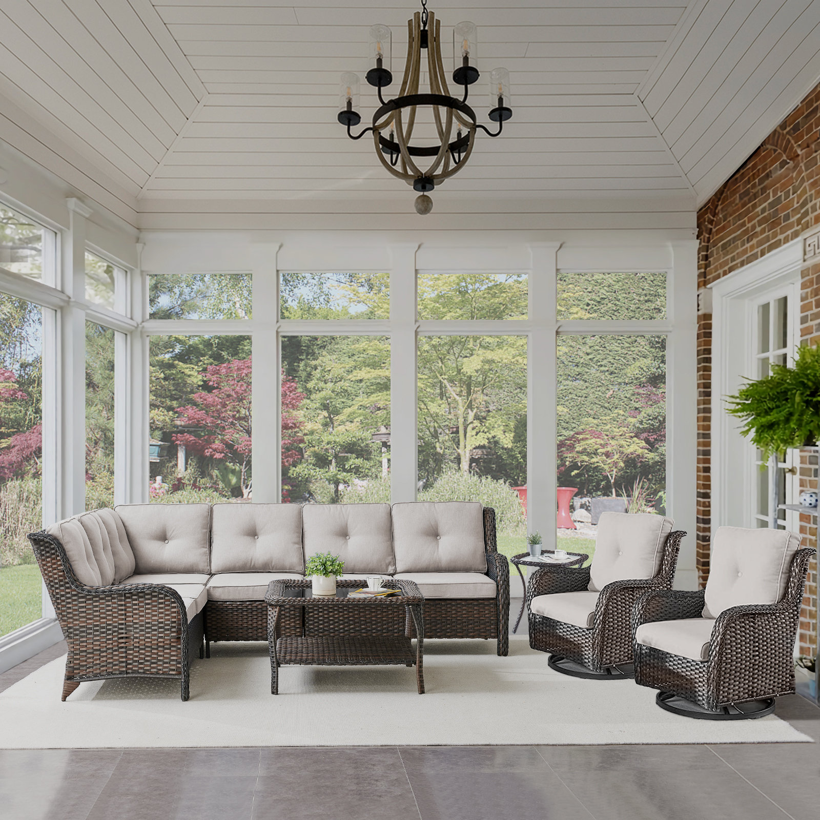 Winston Porter Tonry 5 Piece Rattan Sectional Seating Group with ...