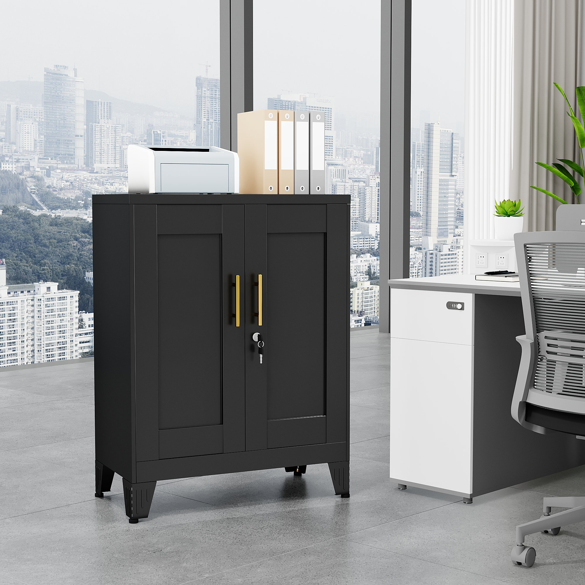 Inbox Zero Small Metal Filing Office Storage Cabinet with 2 Doors and ...