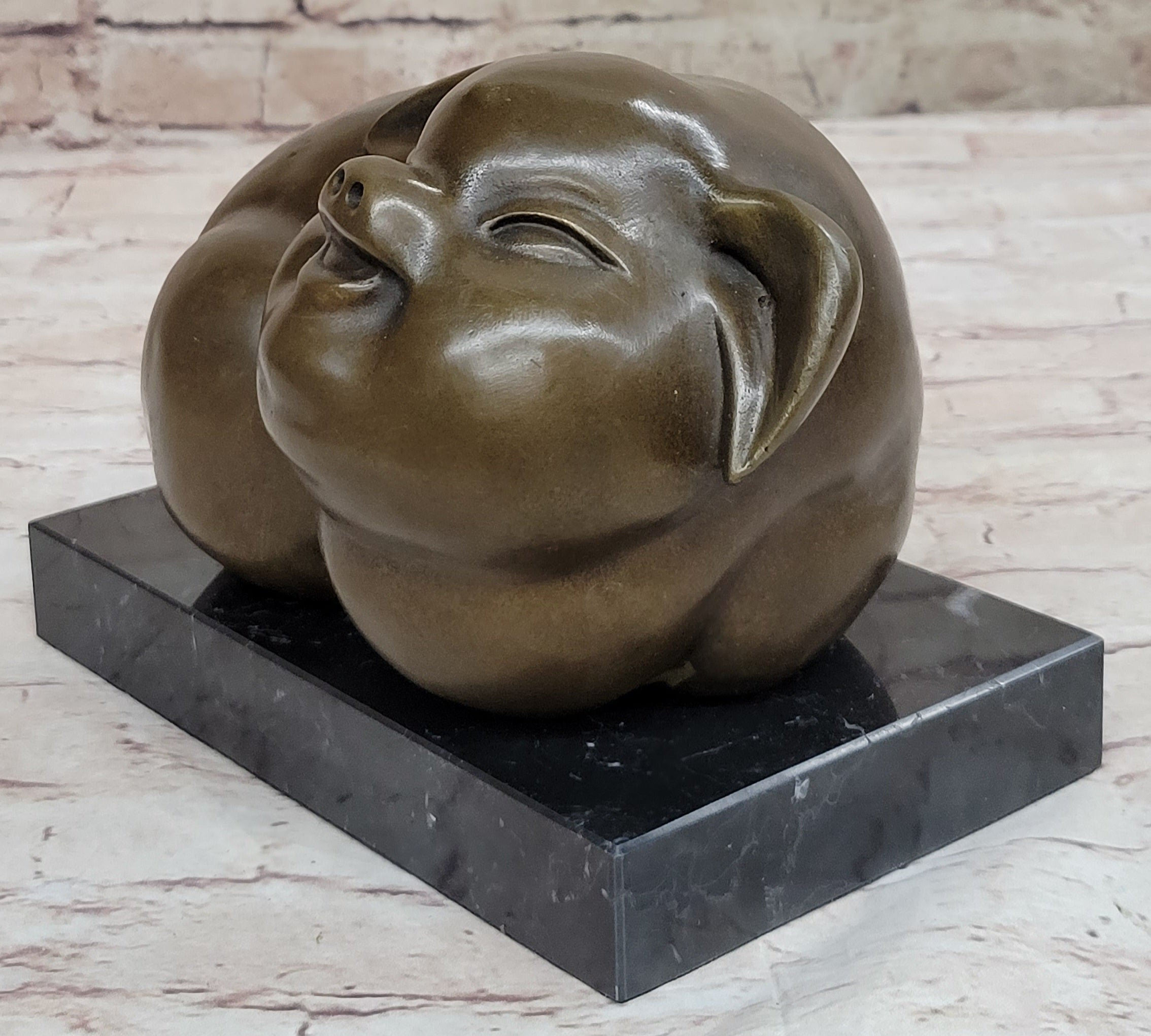 Rosalind Wheeler Carnrike Happy Round Pig Bronze Metal Statue Sculpture ...