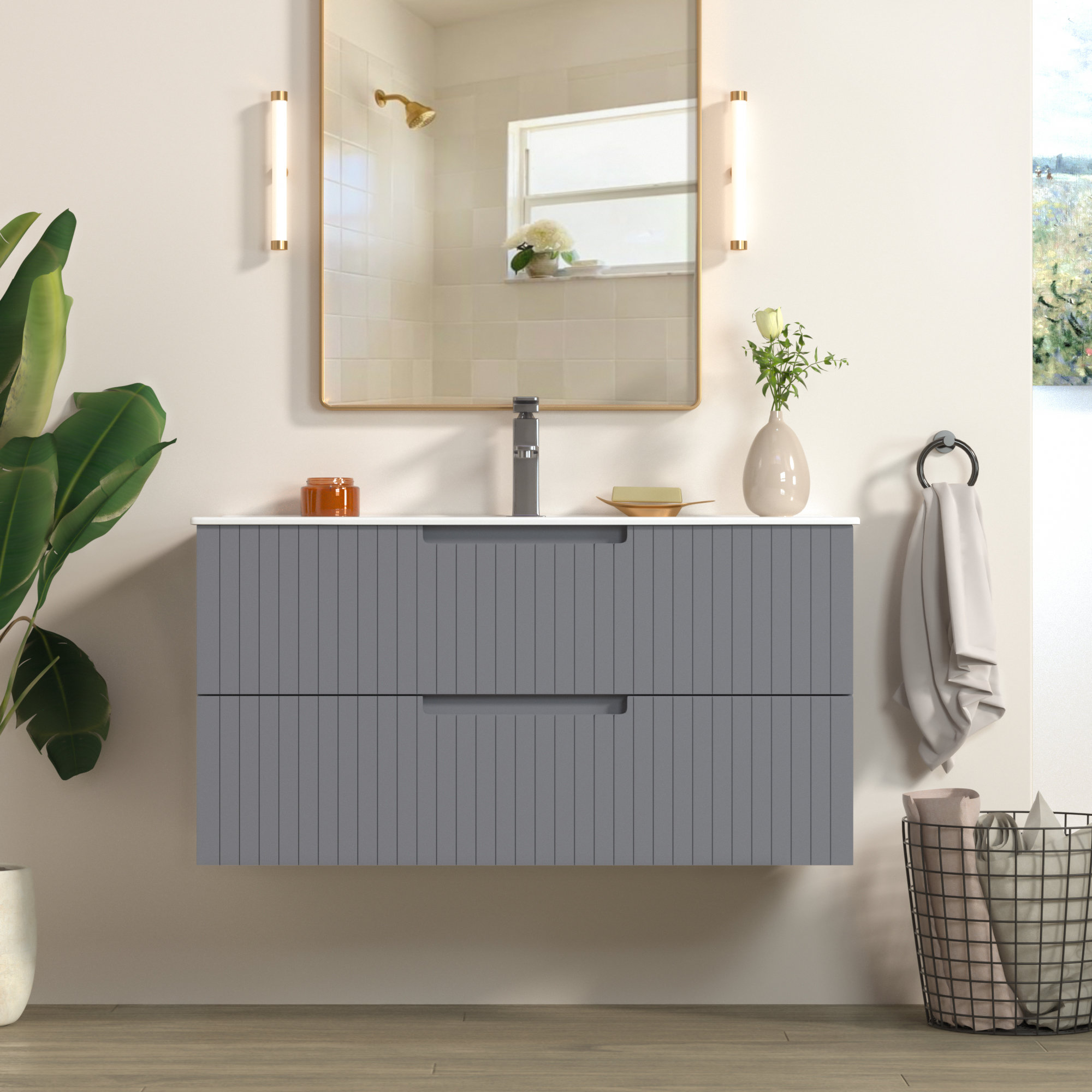 Ebern Designs 36" Wall Mounted Single Bathroom Vanity with Ceramic Sink ...