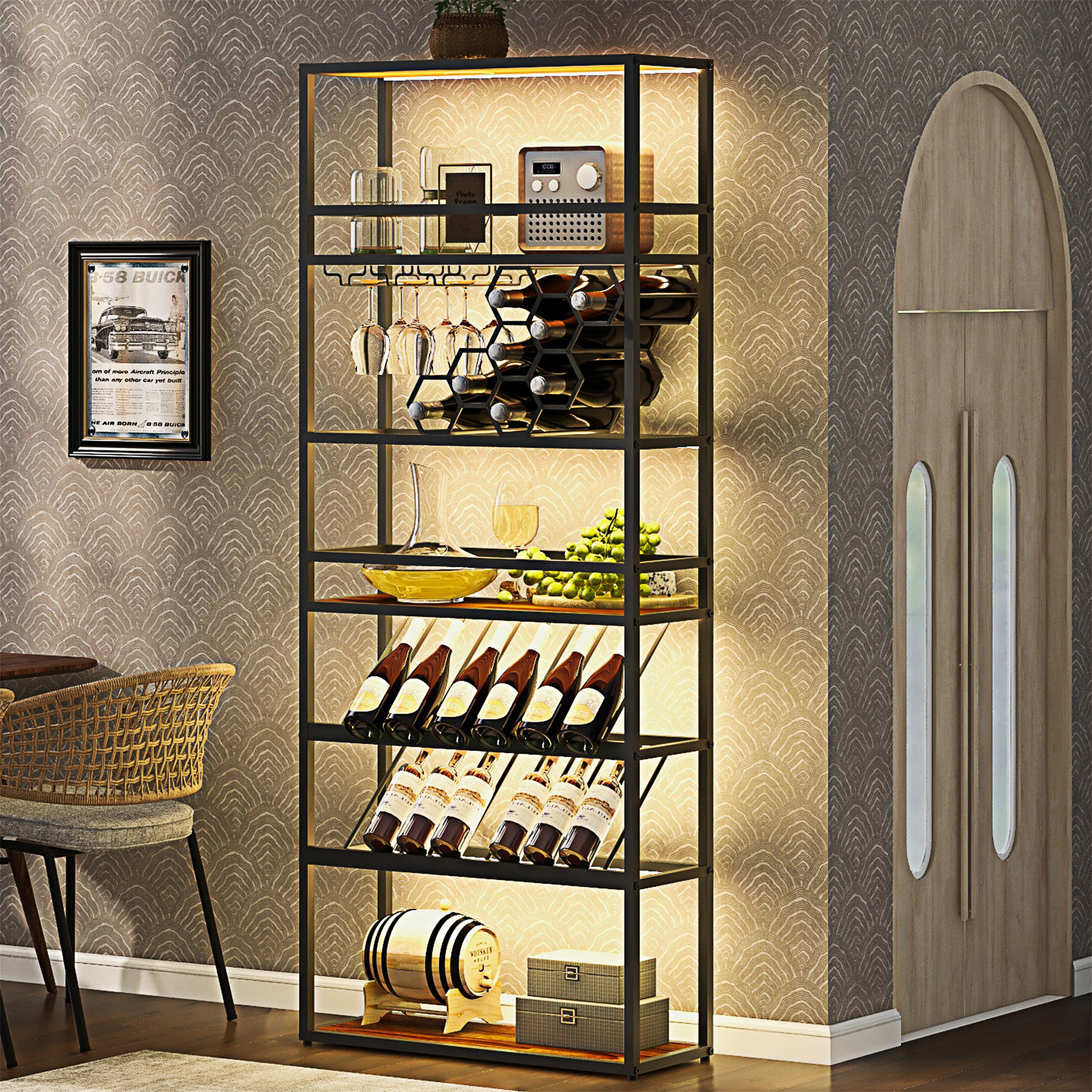CARLOS FURNITURE LED Tall Wine Rack Freestanding Floor | Wayfair