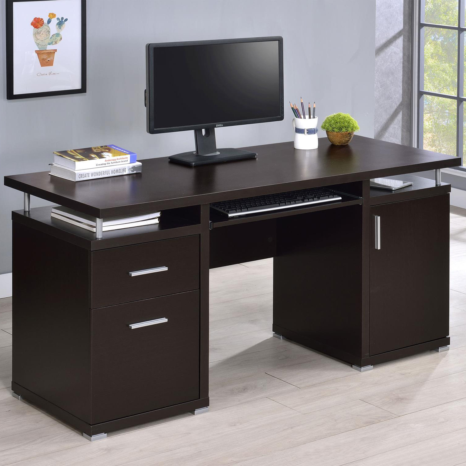 Latitude Run® Oxnard 54.6'' W Rectangle Computer Desk with and Cabinet ...