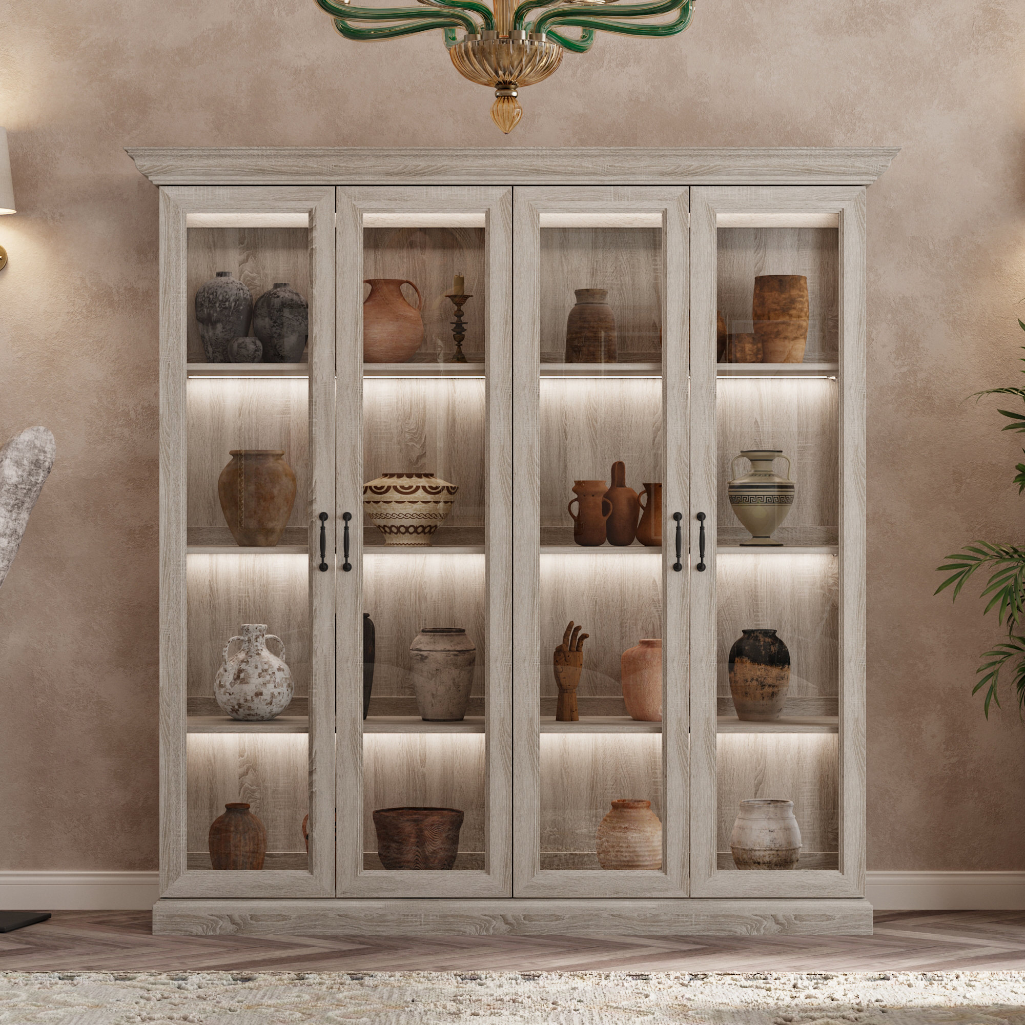 Ivy Bronx 68.5" Wide Tempered Glass Door Display Case Dining Cabinet ...