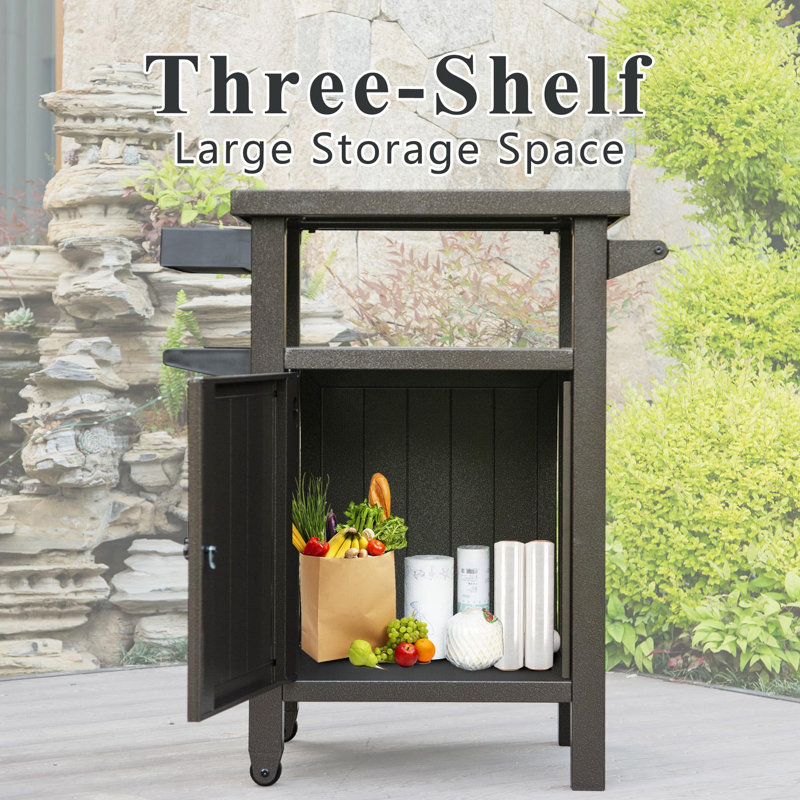 Latitude Run® Grill Carts Outdoor With Storage And Wheels, Whole Metal ...