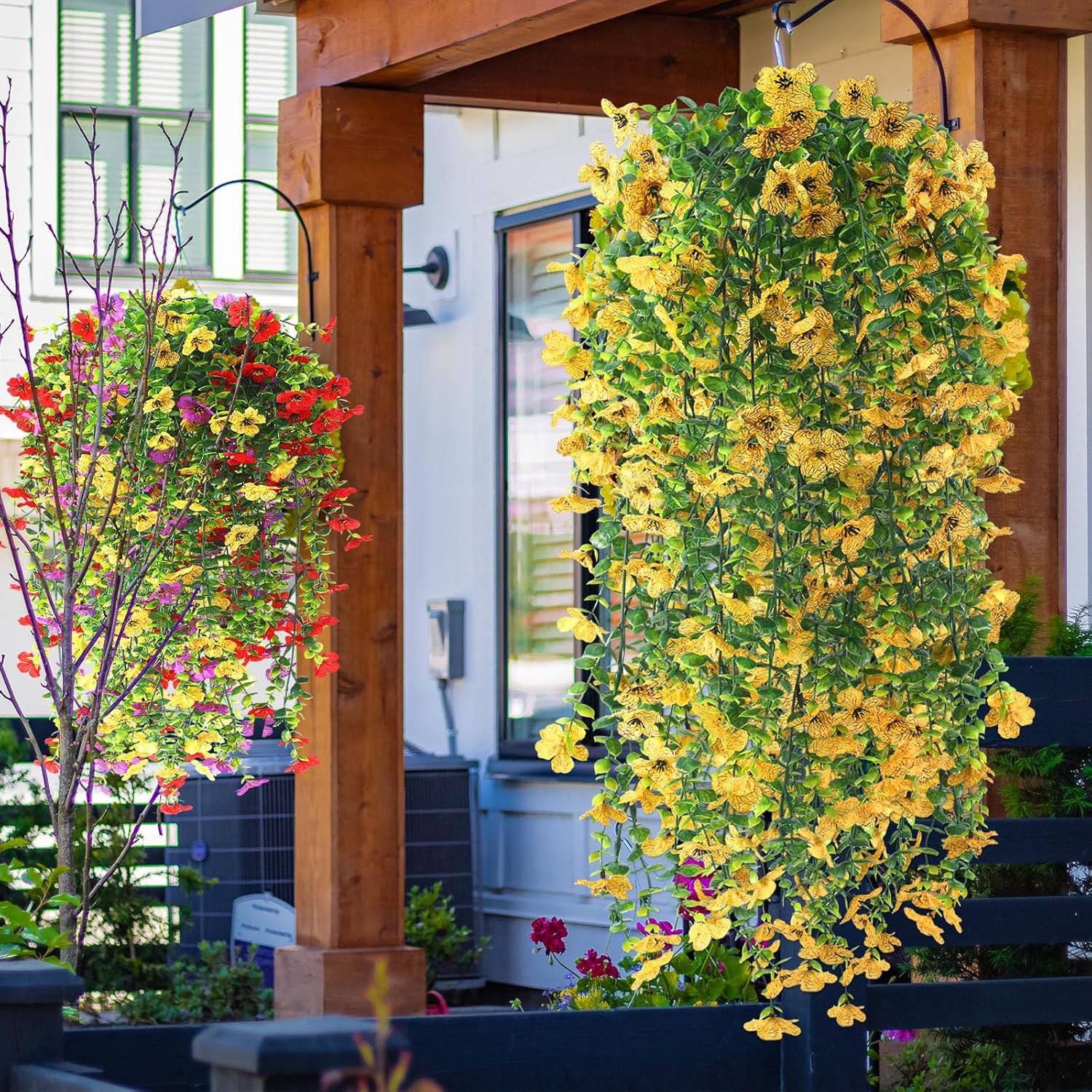 Primrue 6 Pcs Artificial Hanging Flowers Outdoor Faux Plants Spring ...