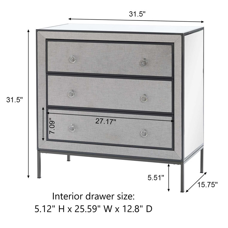 Ivy Bronx Jannike Mirrored 3-Drawer Dresser | Wayfair
