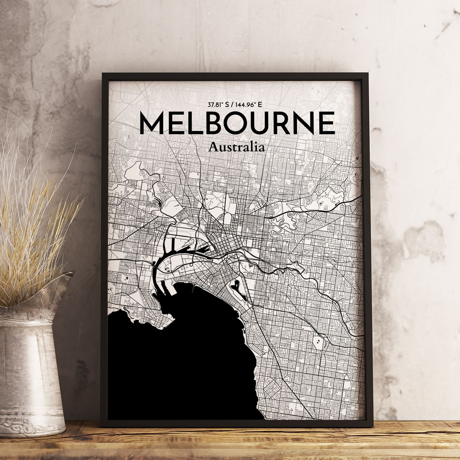 Wrought Studio™ 'Melbourne City Map' Graphic Art Print Poster in Ink ...