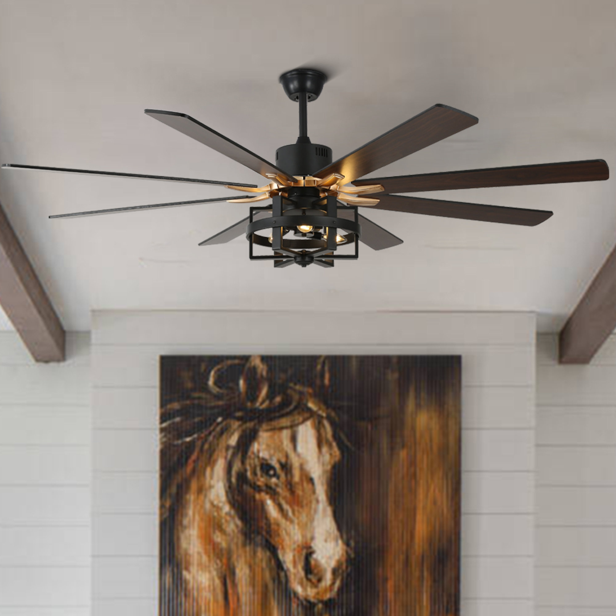 17 Stories 65" Classic Industrial Large Wood Blade Ceiling Fan, 8 ...