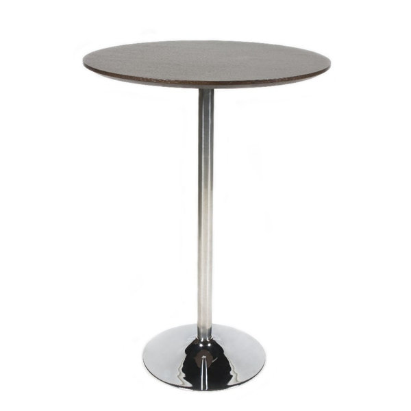 Benjara Dexo Bar Height Table, 30 Inch Espresso Brown Round Top, Chrome ...