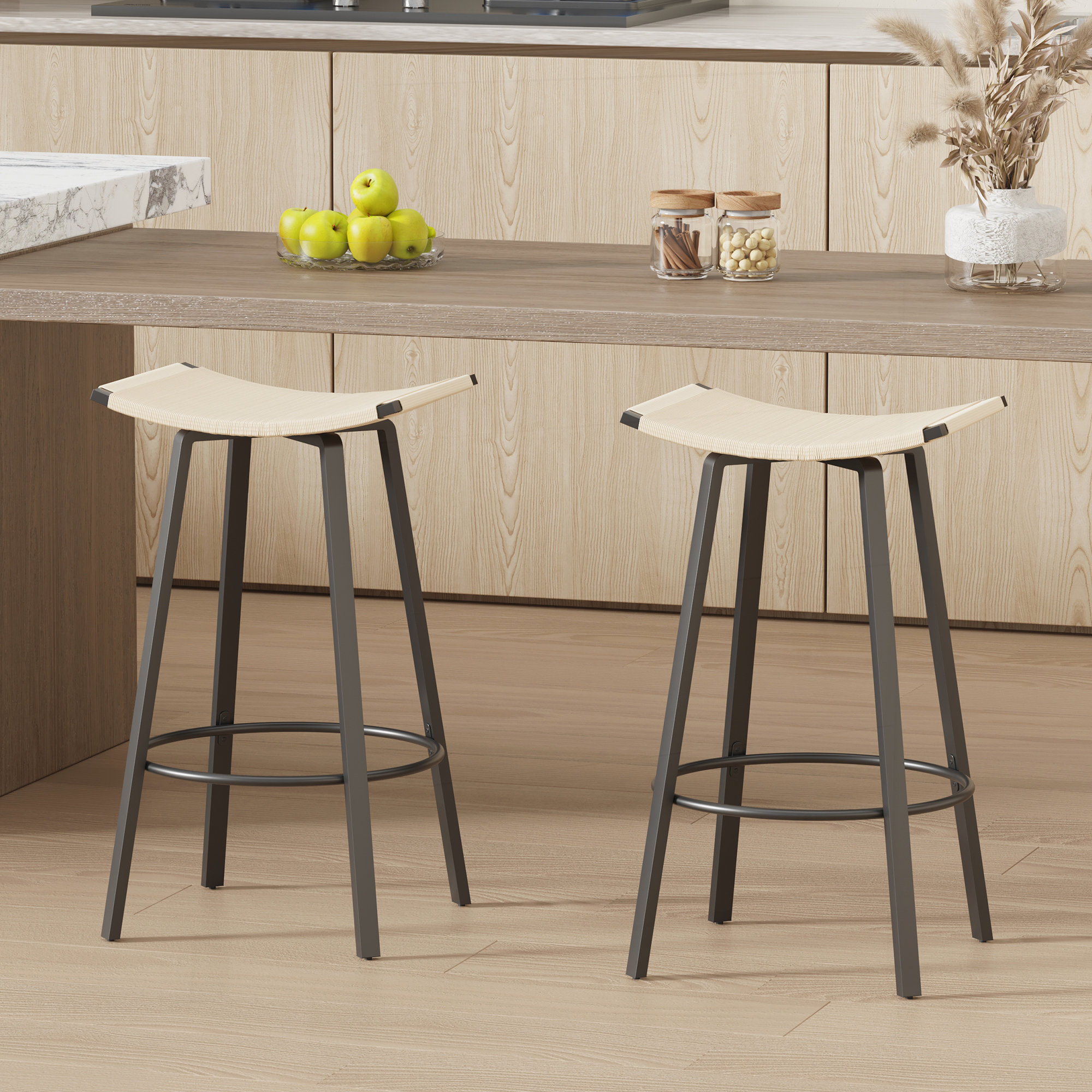 Decopom Stylish Indoor Upholstered Bar Stools, Faux Leather with ...