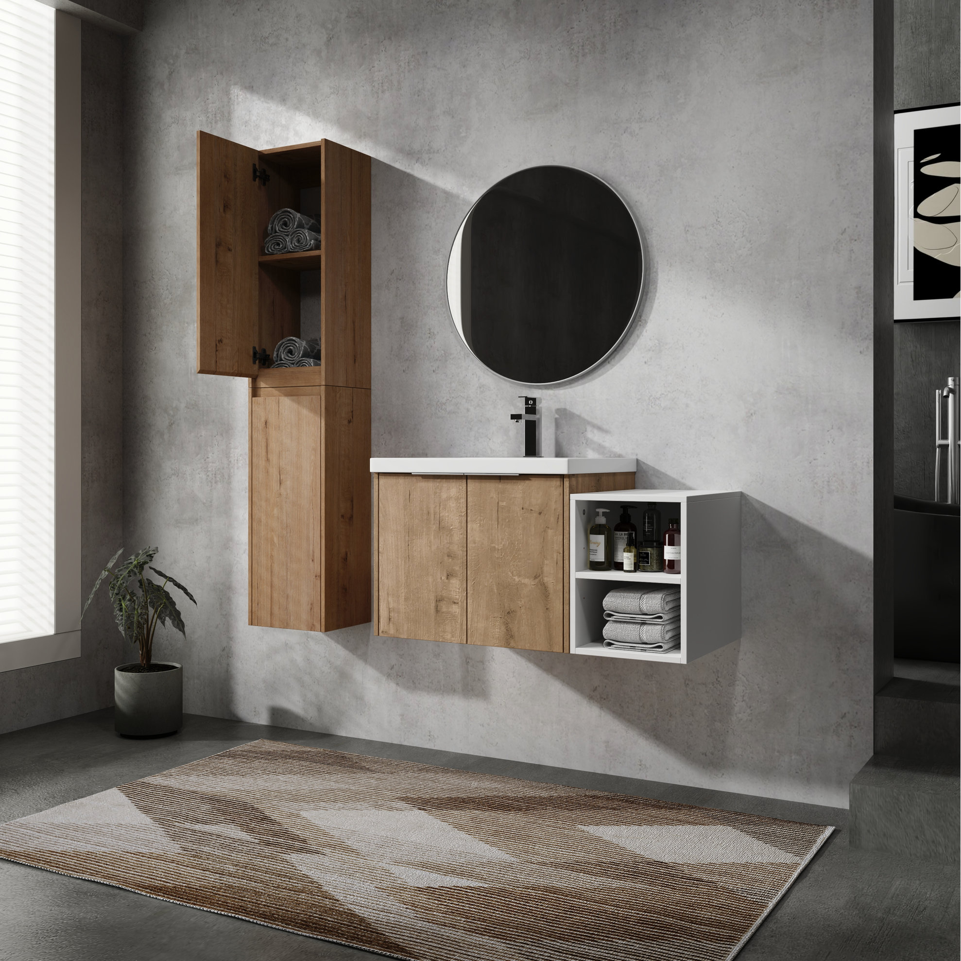 Ebern Designs Bathroom Vanity With Sink & Side Cabinet - Contemporary ...