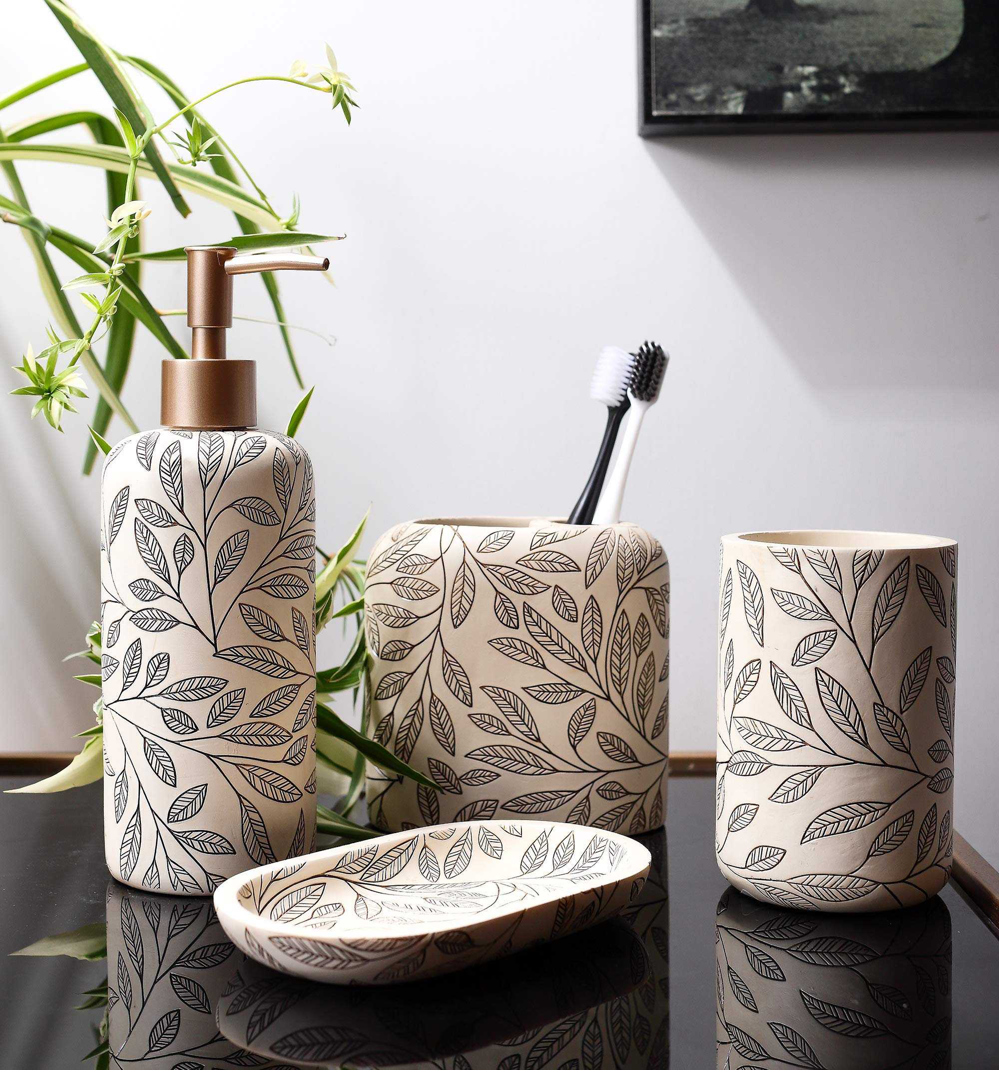 Lark Manor™ Bathroom Accessories Set,toothbrush Holder,farmhouse Bathroom Decor,4 Pcs Resin Gift ...